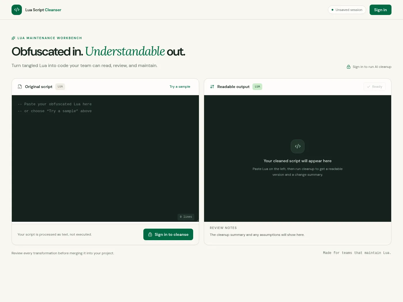 Lua Script Cleanser