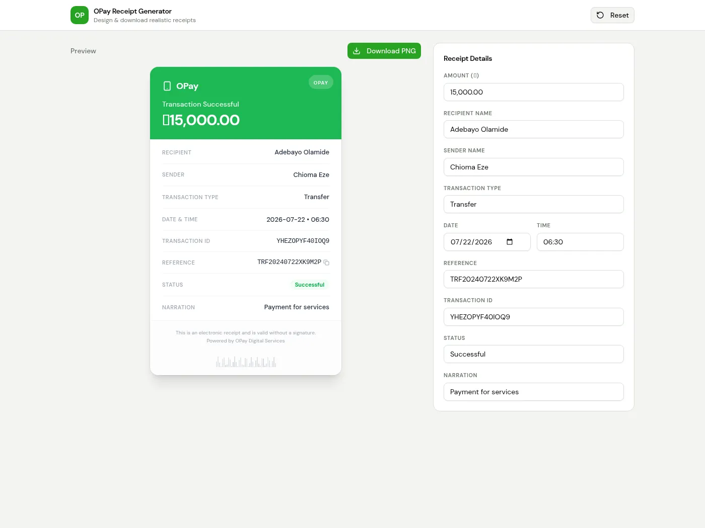 Opay Receipt Generator
