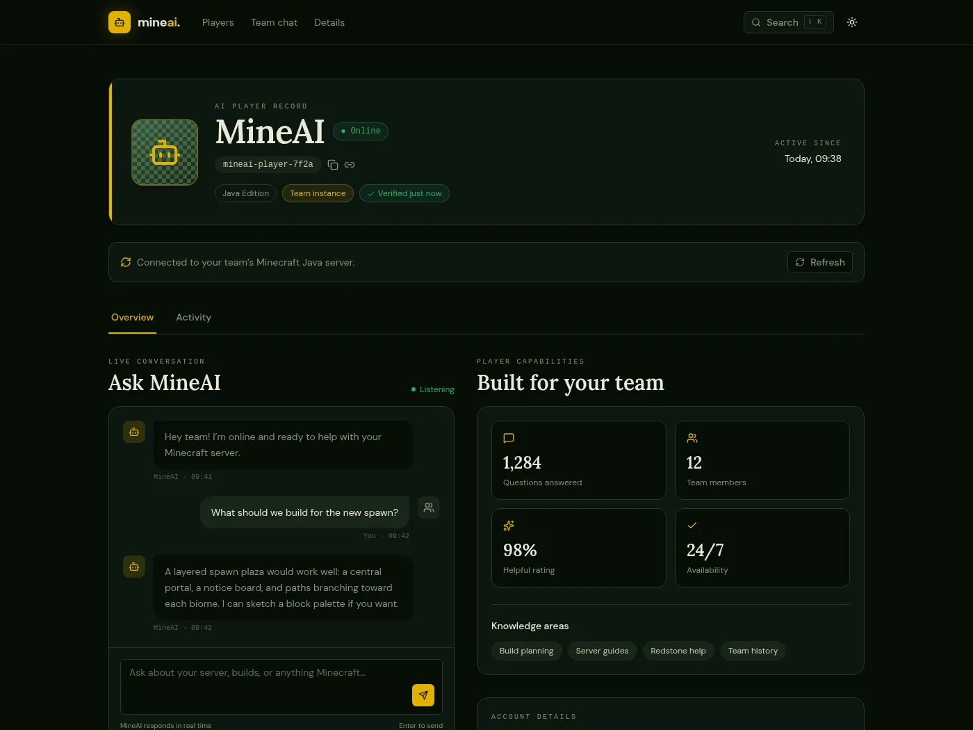 MineAI Player Hub