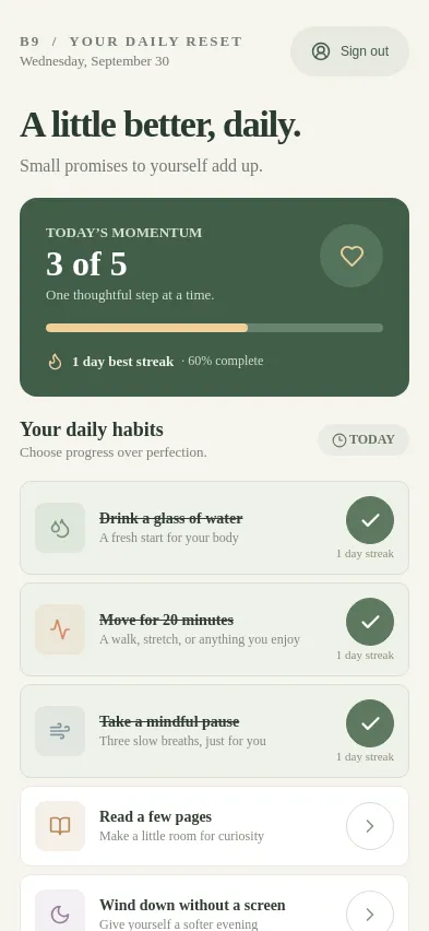 B9: Personal Wellness App