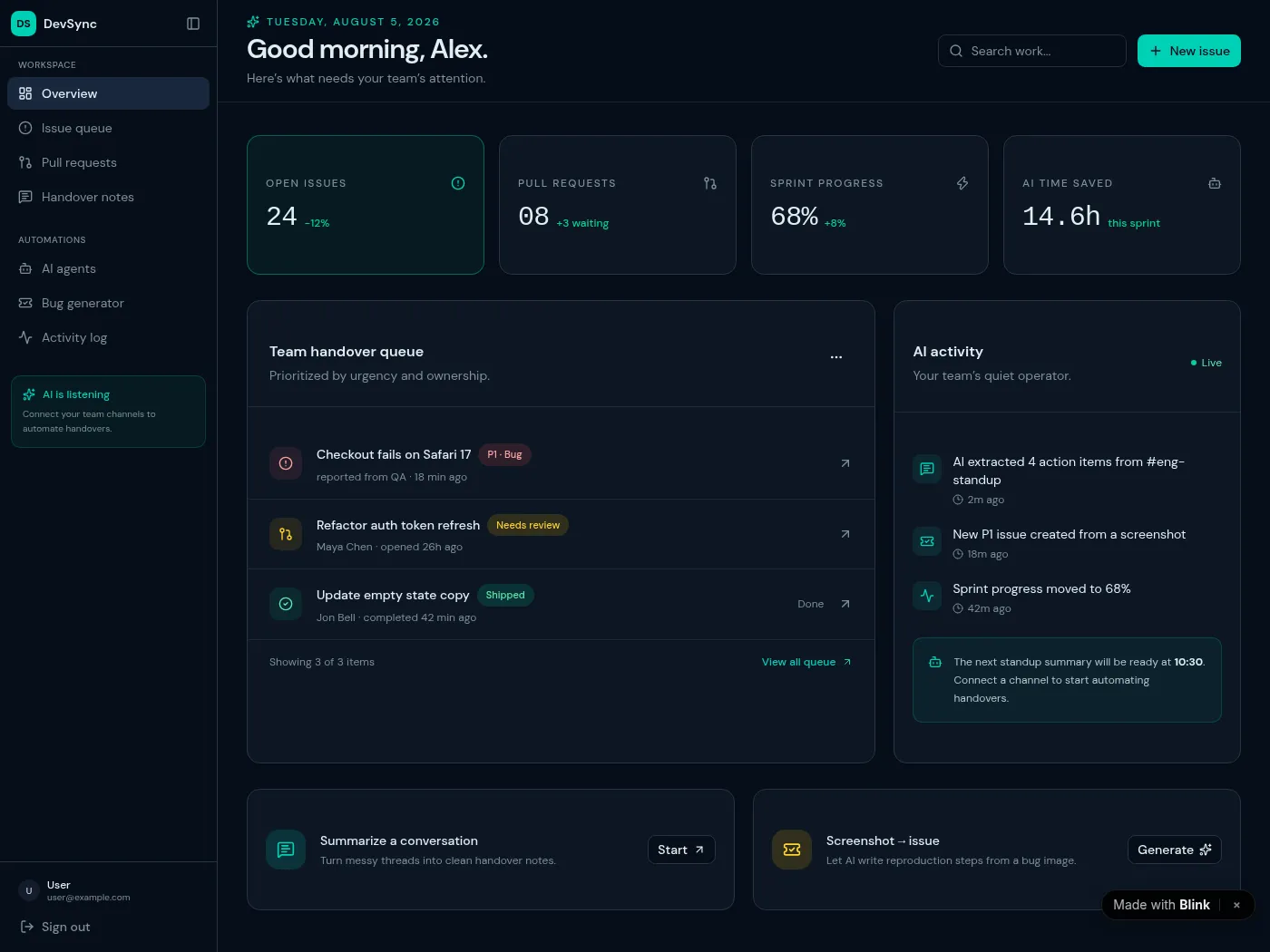 DevSync AI Dashboard