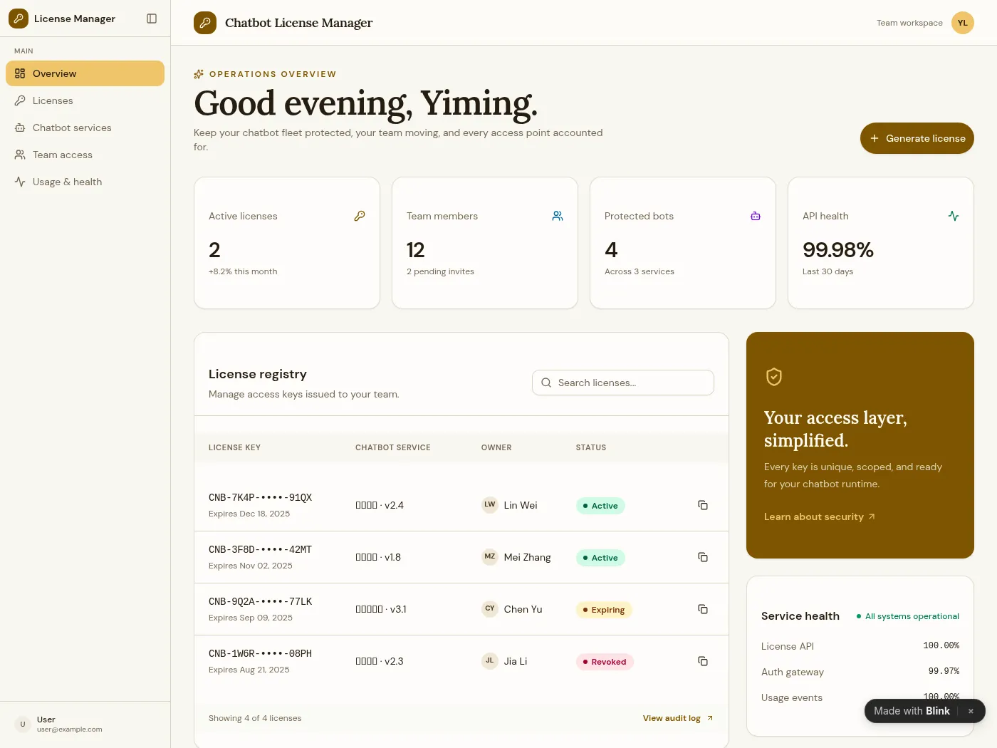 Chatbot License Manager