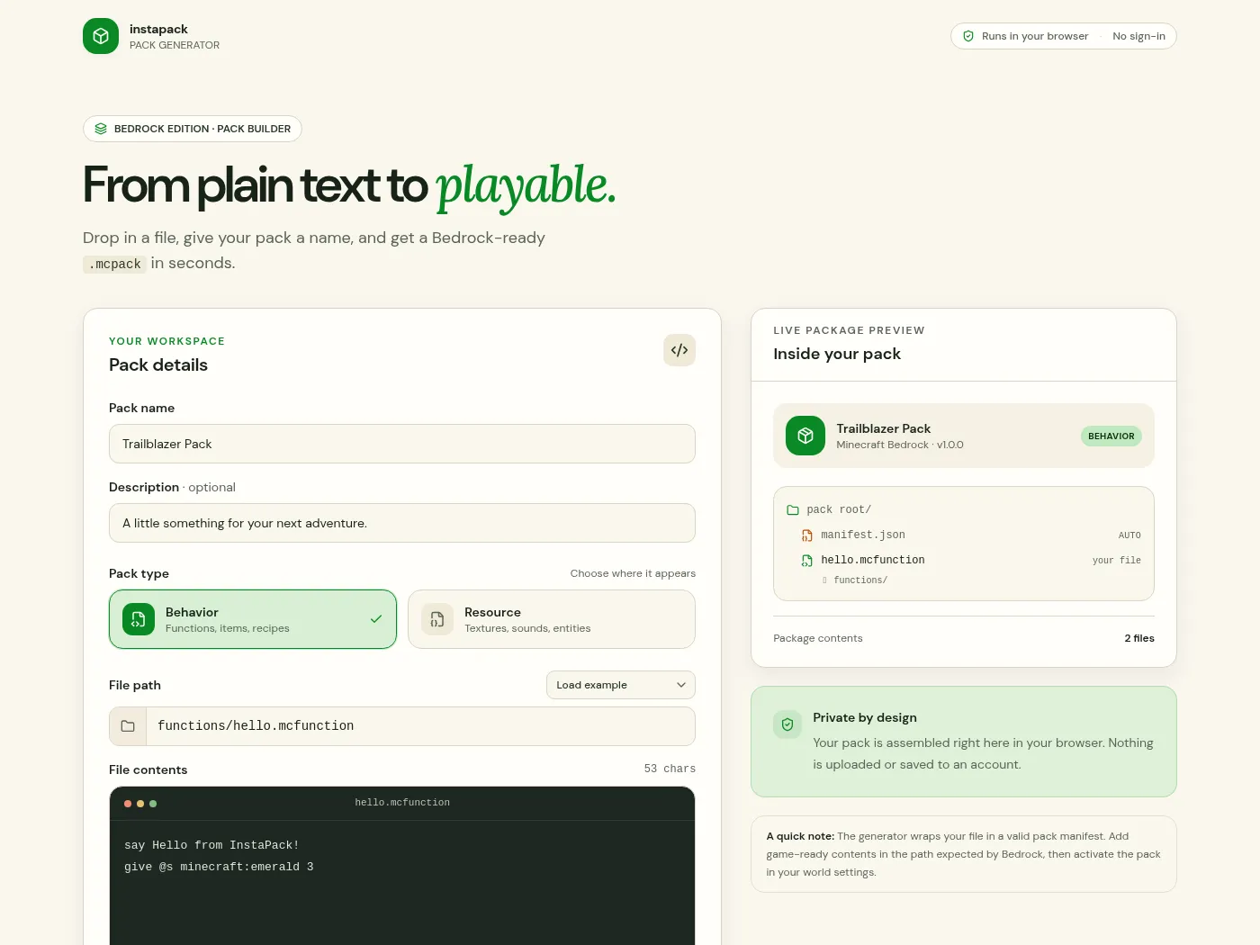 InstaPack Generator
