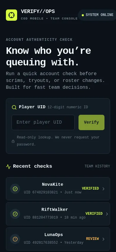 COD Mobile Verifier
