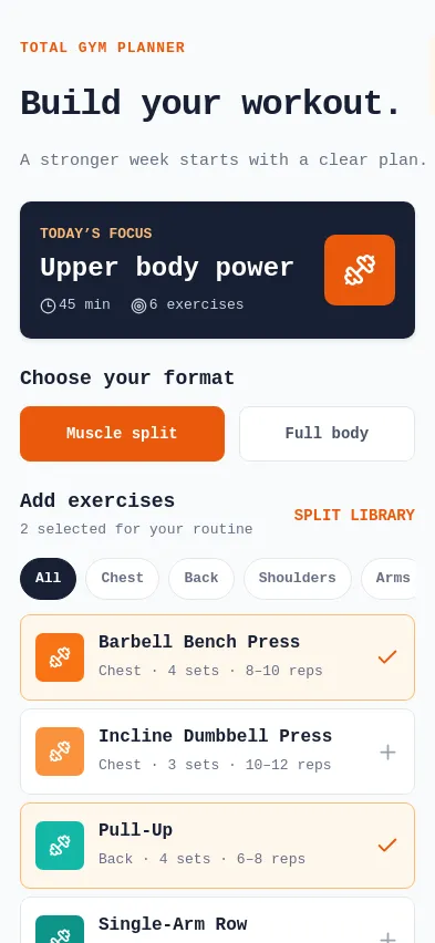 Total Gym Planner