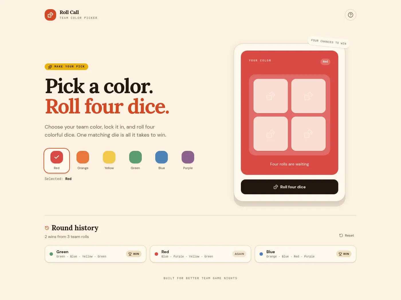 Team Dice Color Picker