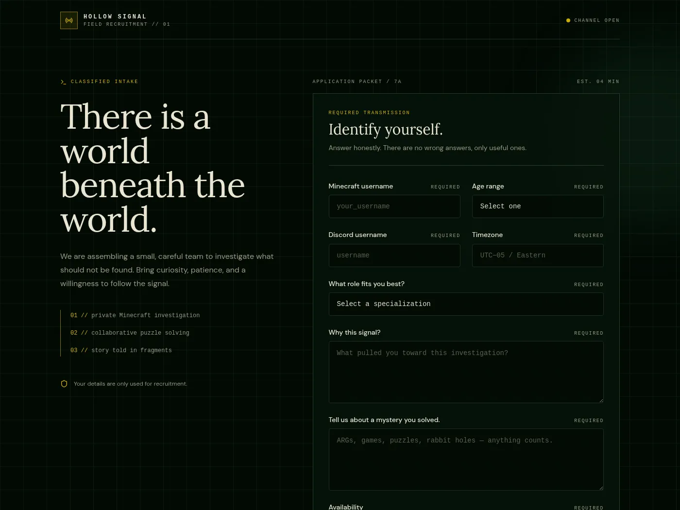 Minecraft ARG Application Form