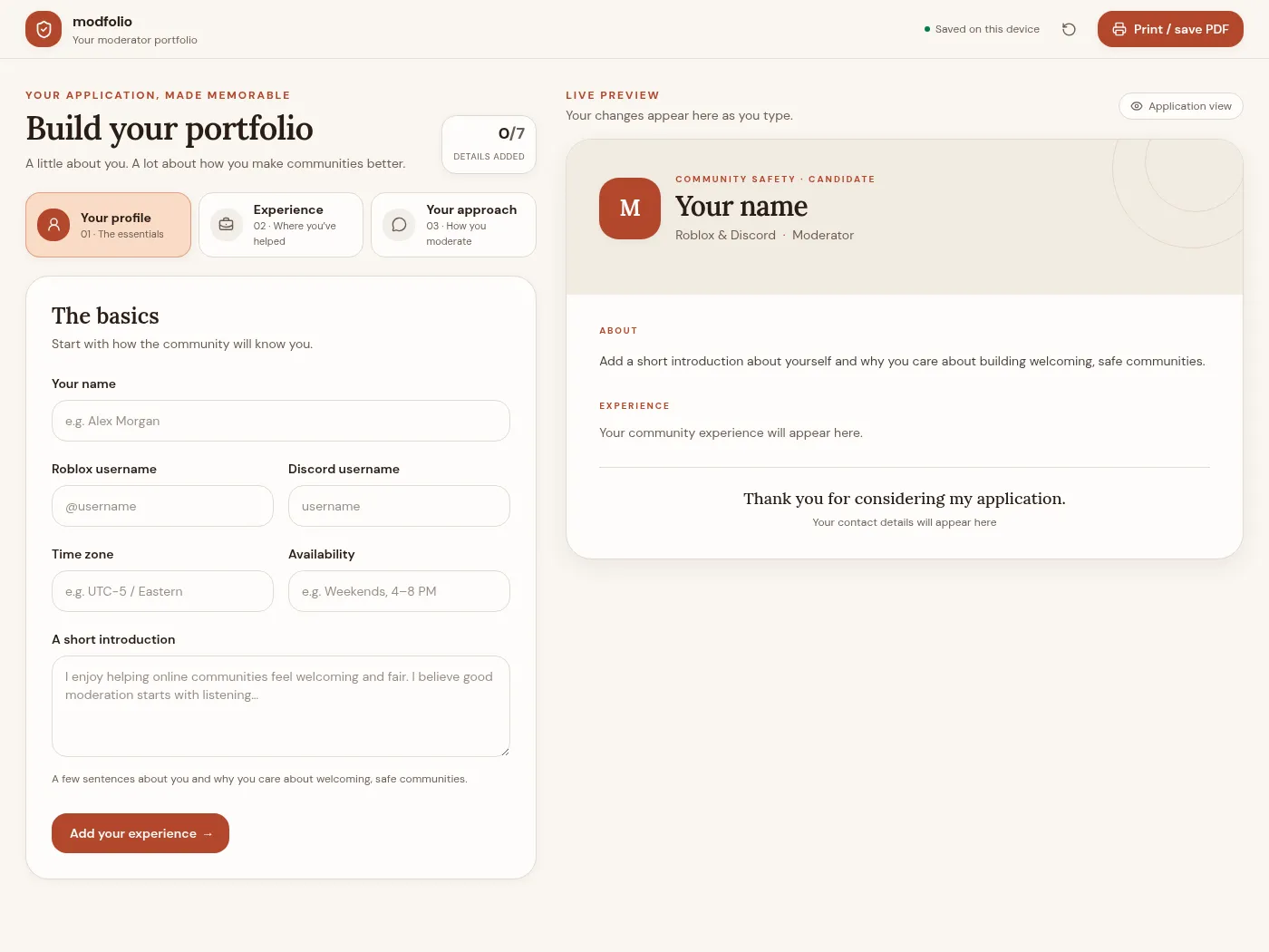 Mod Portfolio Builder