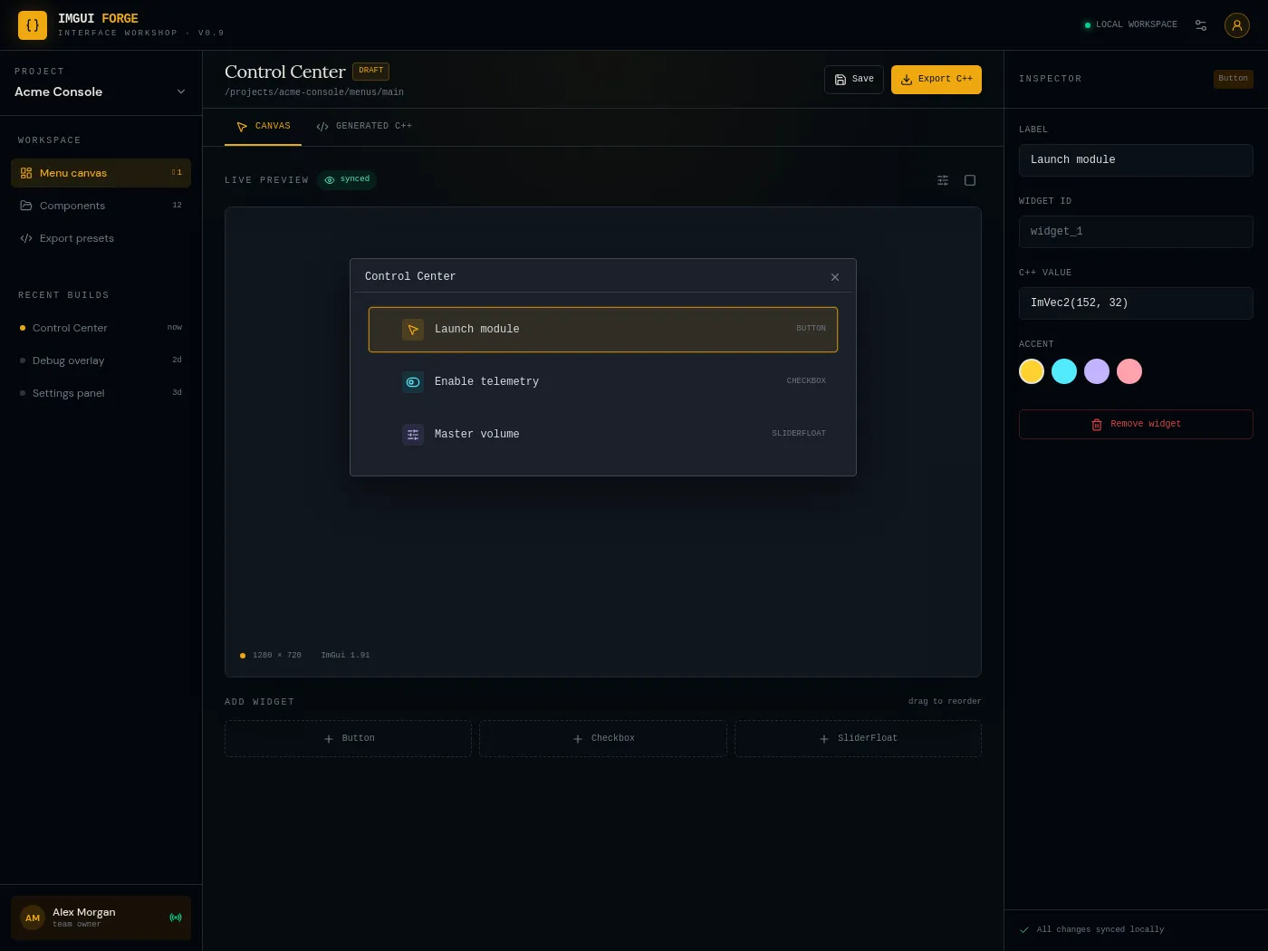 ImGui Menu Builder