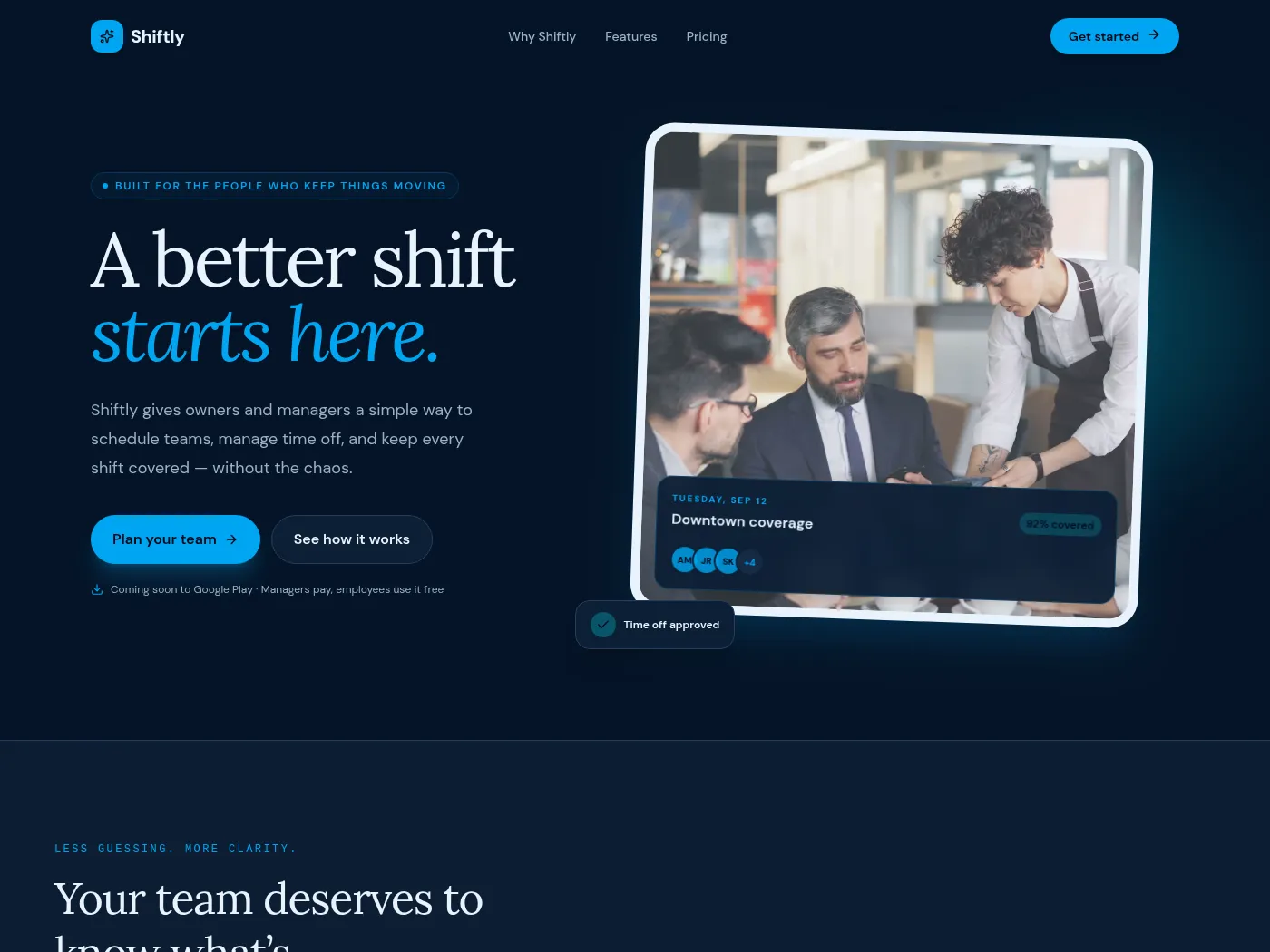 Shiftly App Landing Page