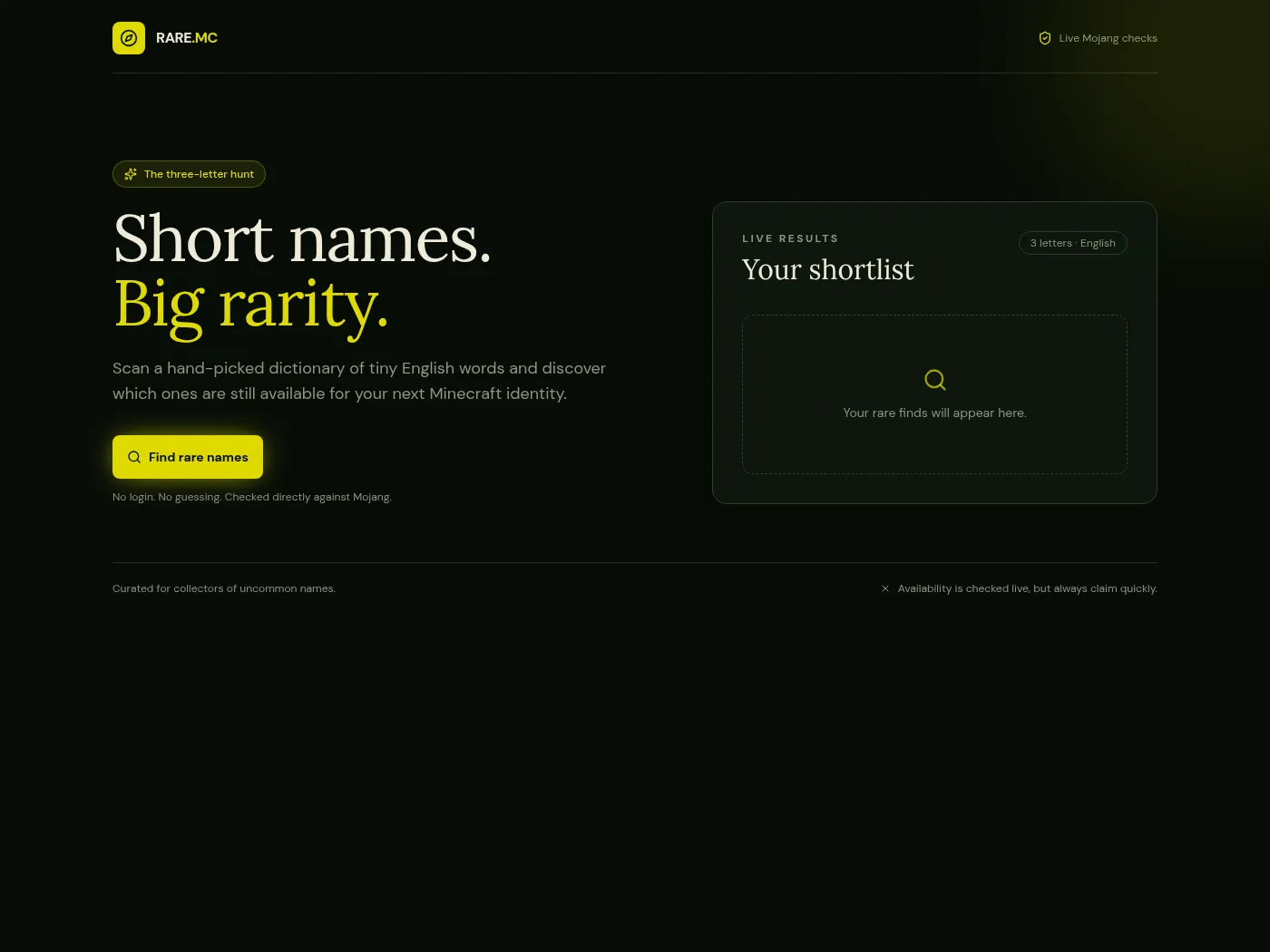 Rare Minecraft Username Finder