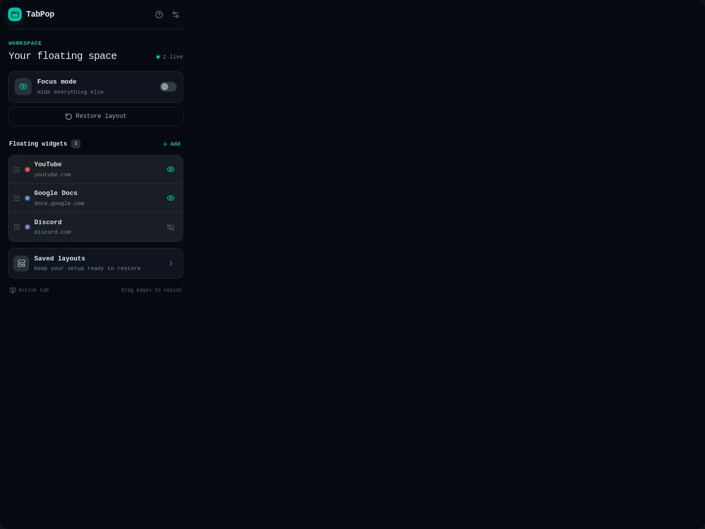 TabPop Floating Web Widgets