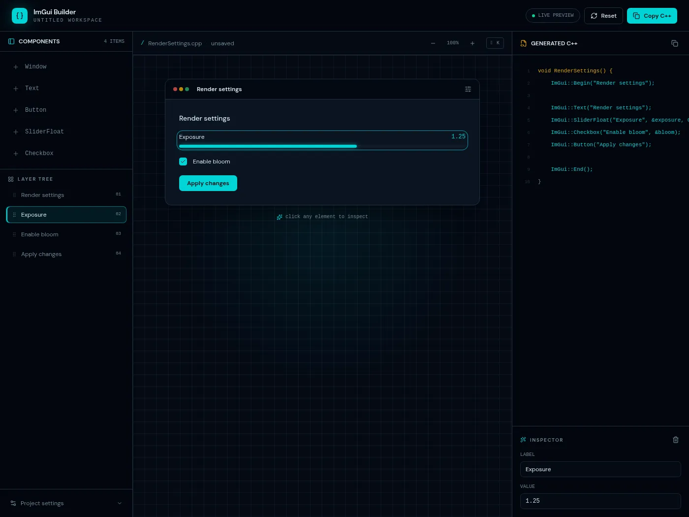ImGui Visual Builder