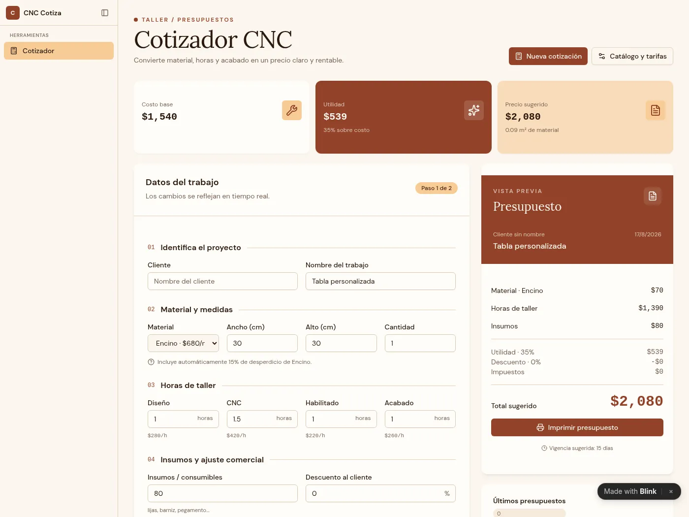 CNC Cost Calculator