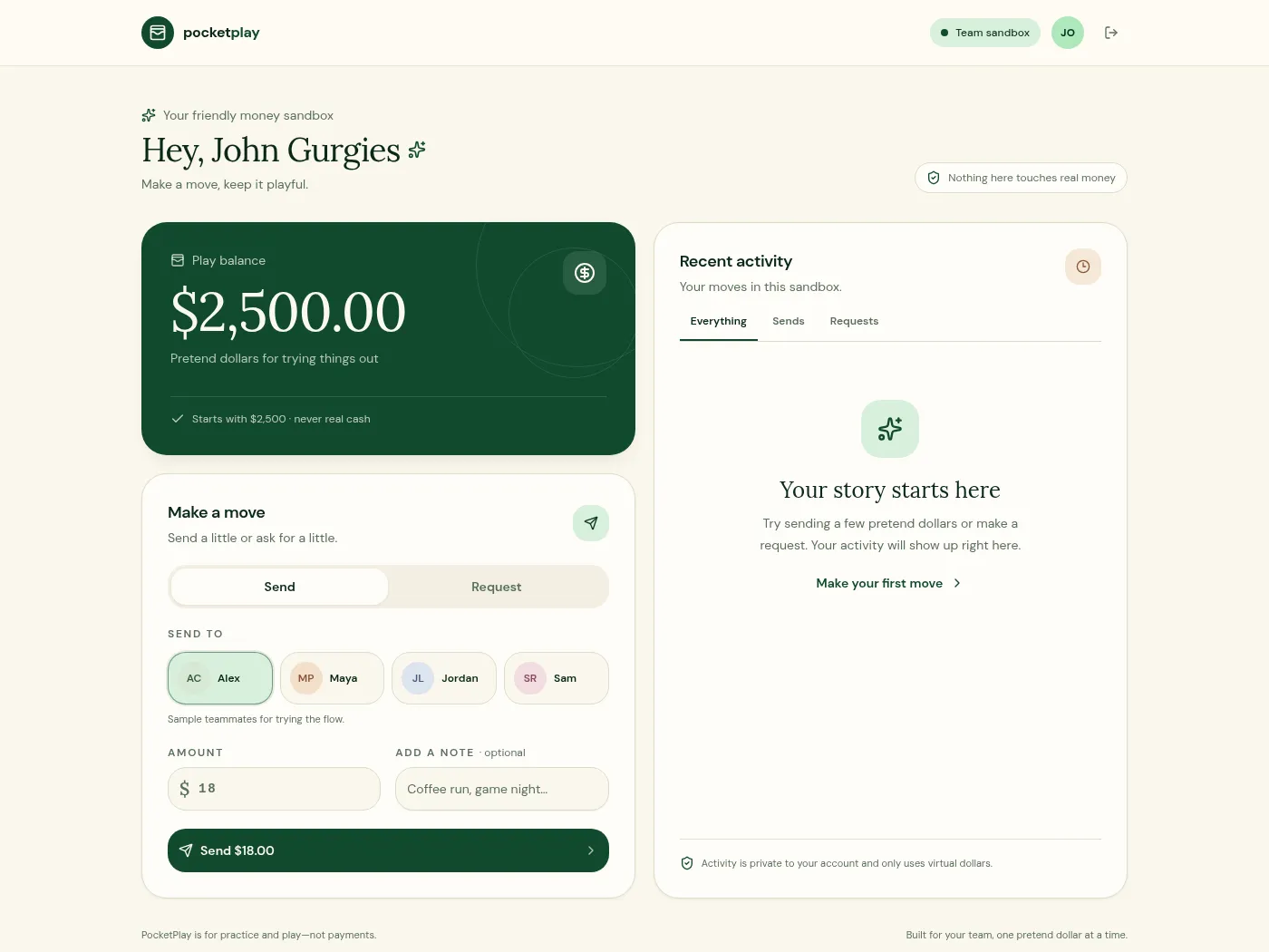 Virtual Cash Playground