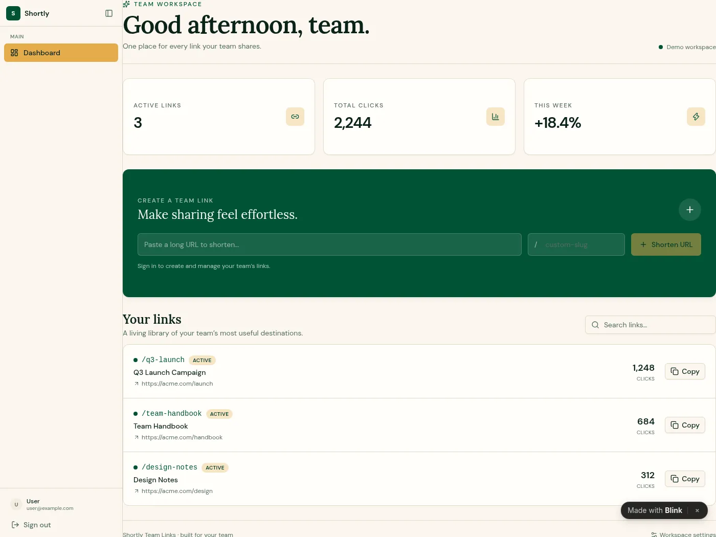 Shortly Team Links
