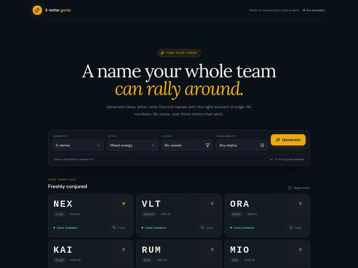 Discord 3-Letter Genie