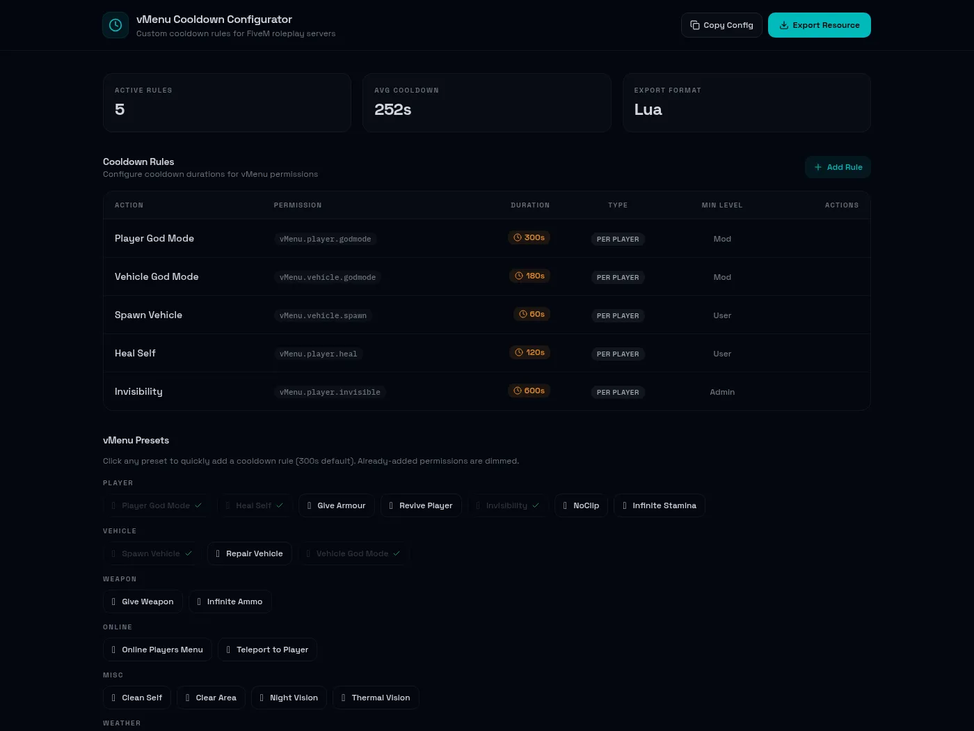 FiveM Cooldown Menu