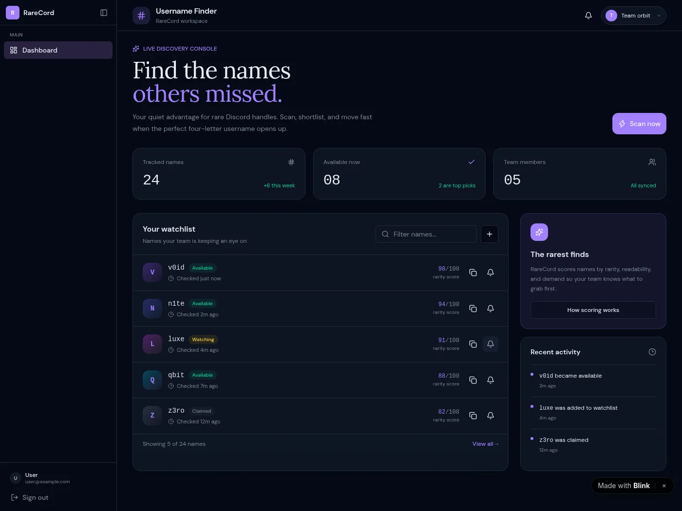 RareCord Username Finder