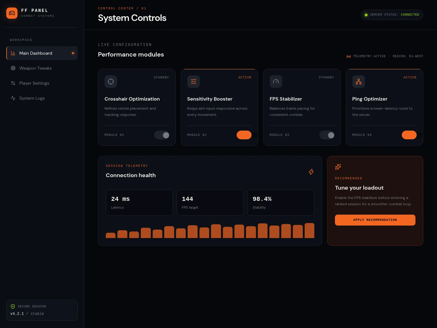 FF Gaming Panel UI
