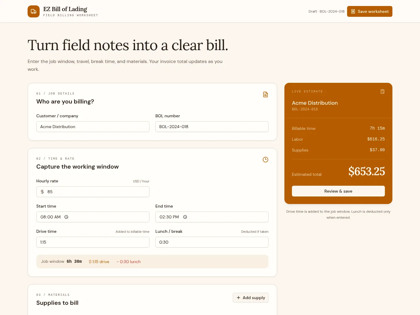 EZ Bill of Lading App