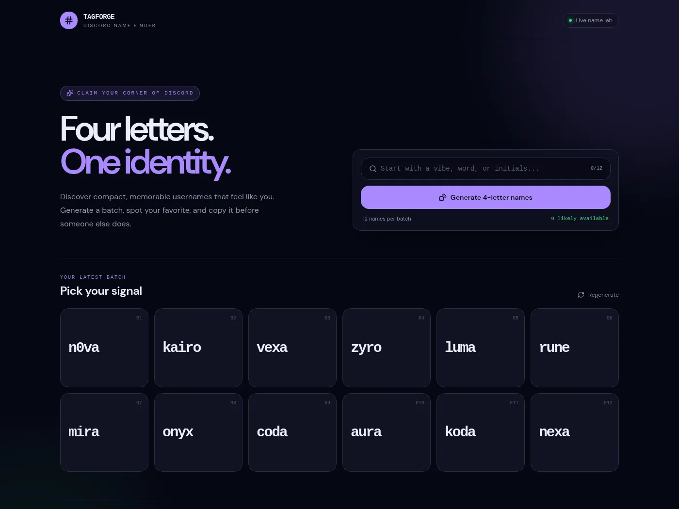 Discord 4-Letter Name Finder