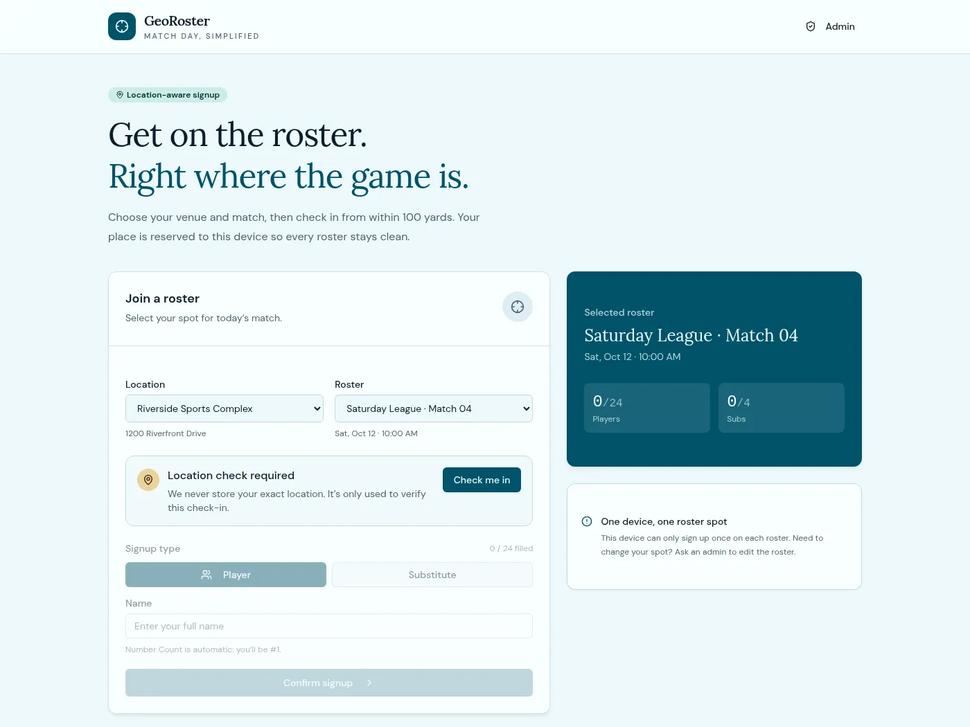 GeoRoster Sign-Up App