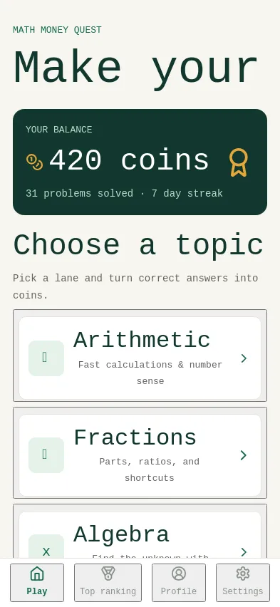 Math Money Quest
