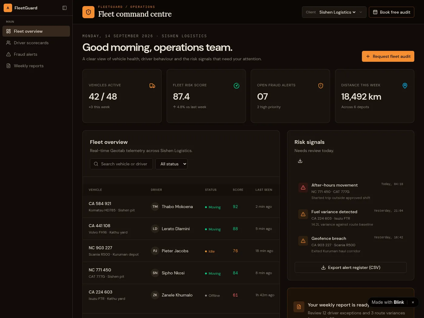 FleetGuard Dashboard
