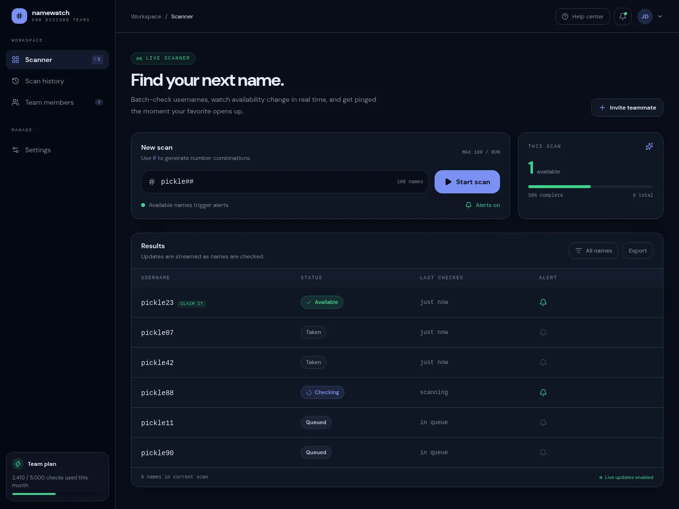 Discord Name Scanner