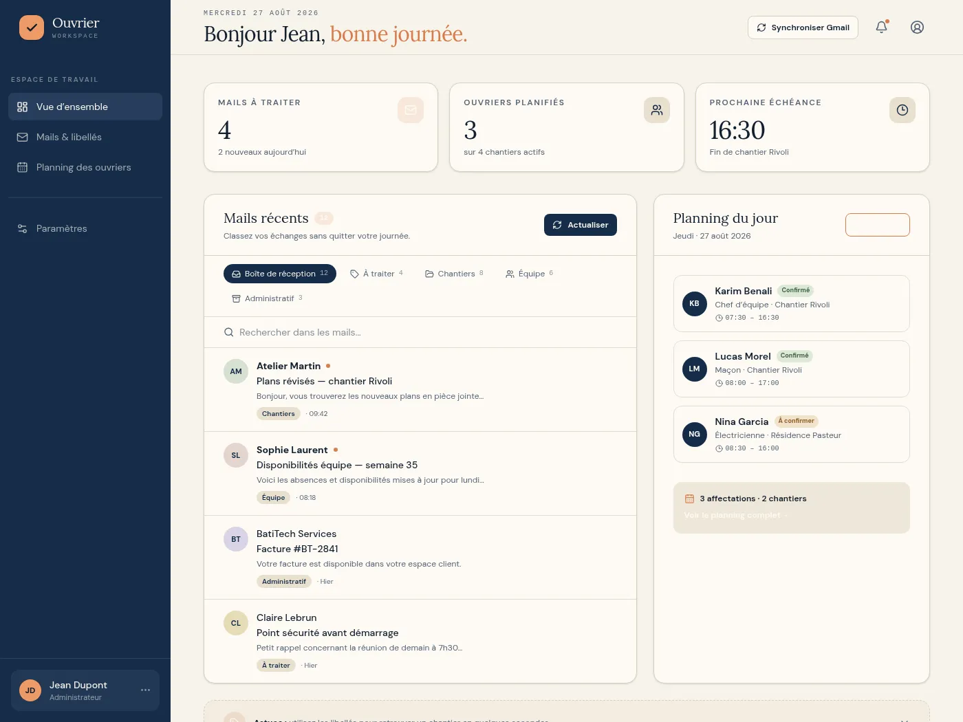 Ouvrier Mail Planner