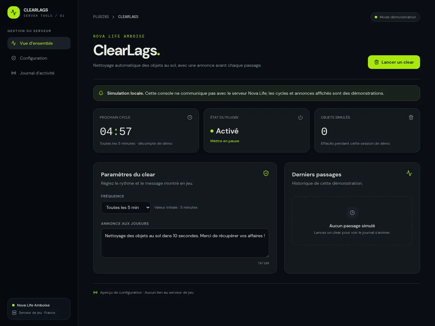 Nova Life ClearLags Plugin