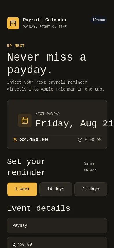 Payroll Calendar Pro