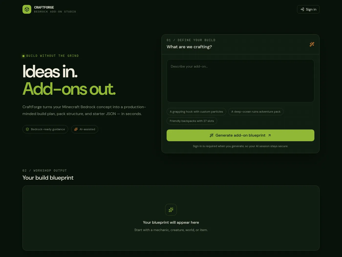 AI Minecraft Add-On Creator