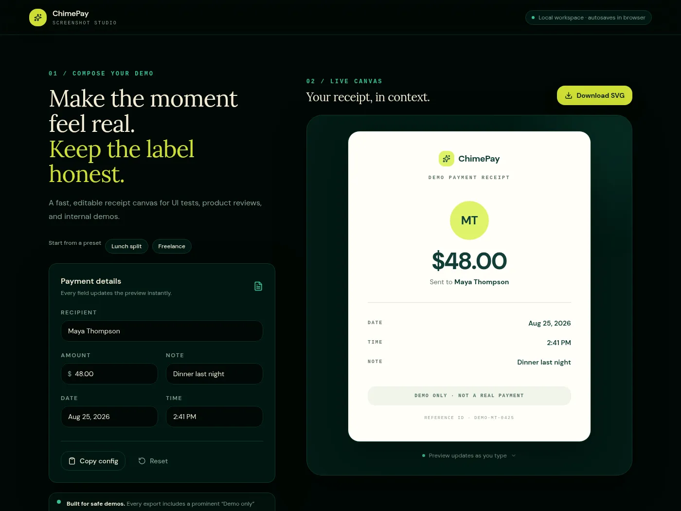 ChimePay Screenshot Generator