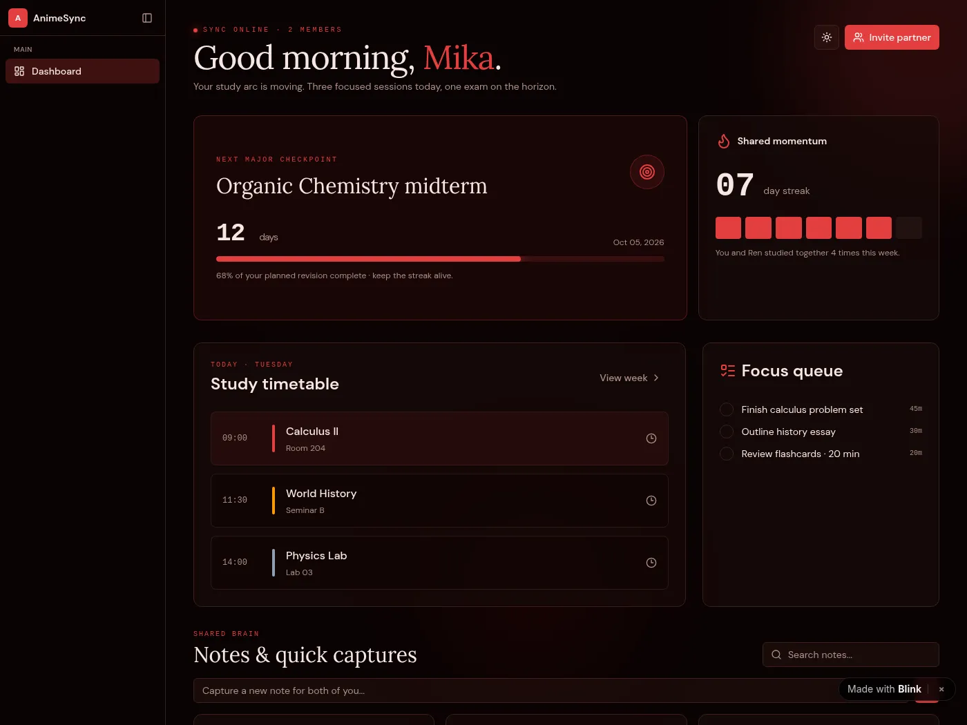 AnimeSync Student Dashboard