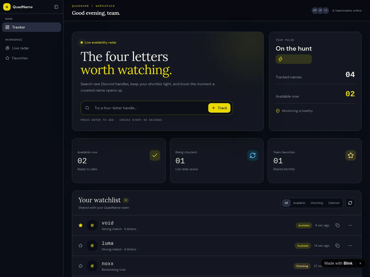 QuadName Tracker
