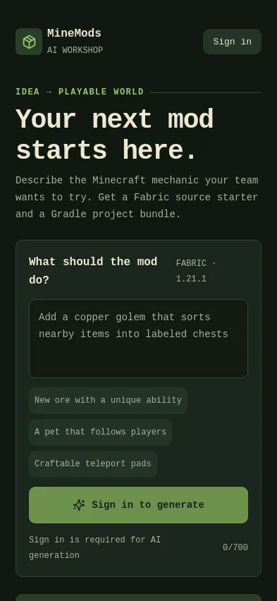 MineMods AI Generator