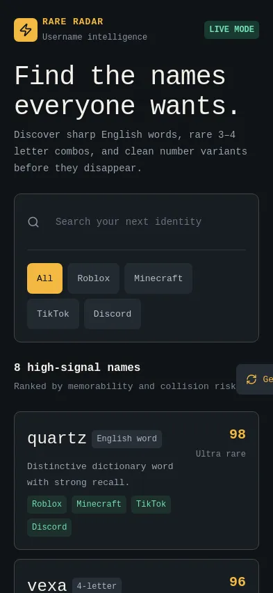 Rare Username Sniper