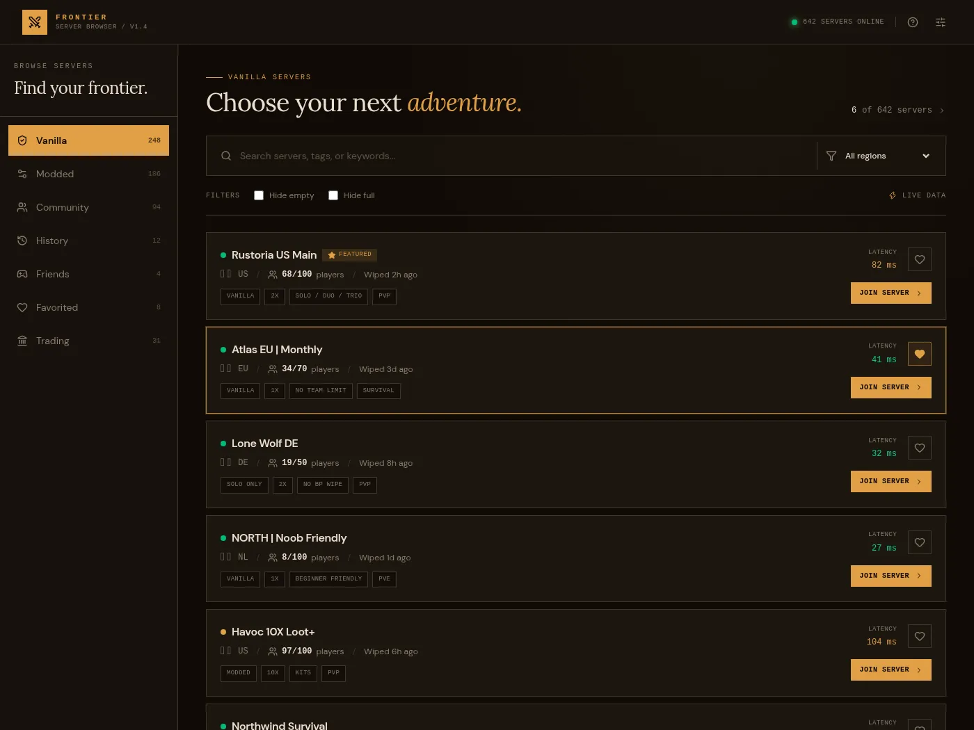 Survival Server Browser