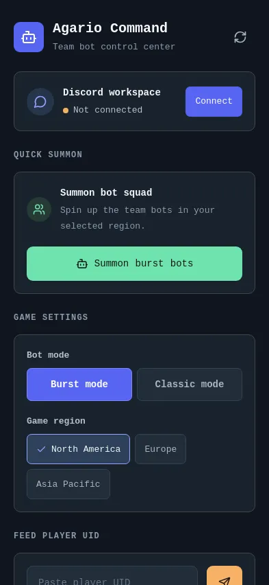 Agario Discord Bot Control