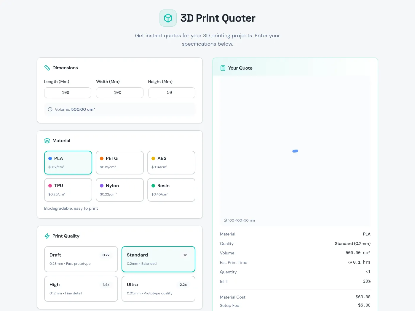 3D Print Quoter