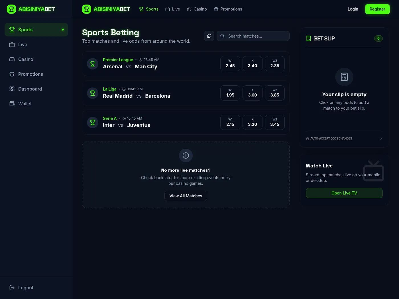 Abisiniya Bet Pro UI