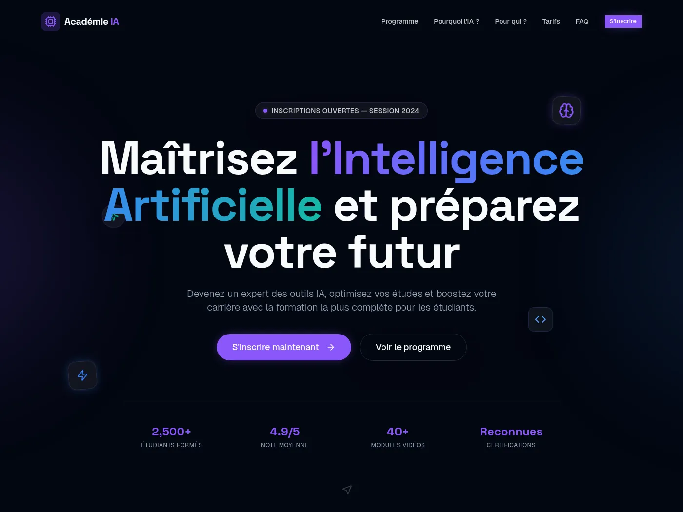 Académie IA Landing Page