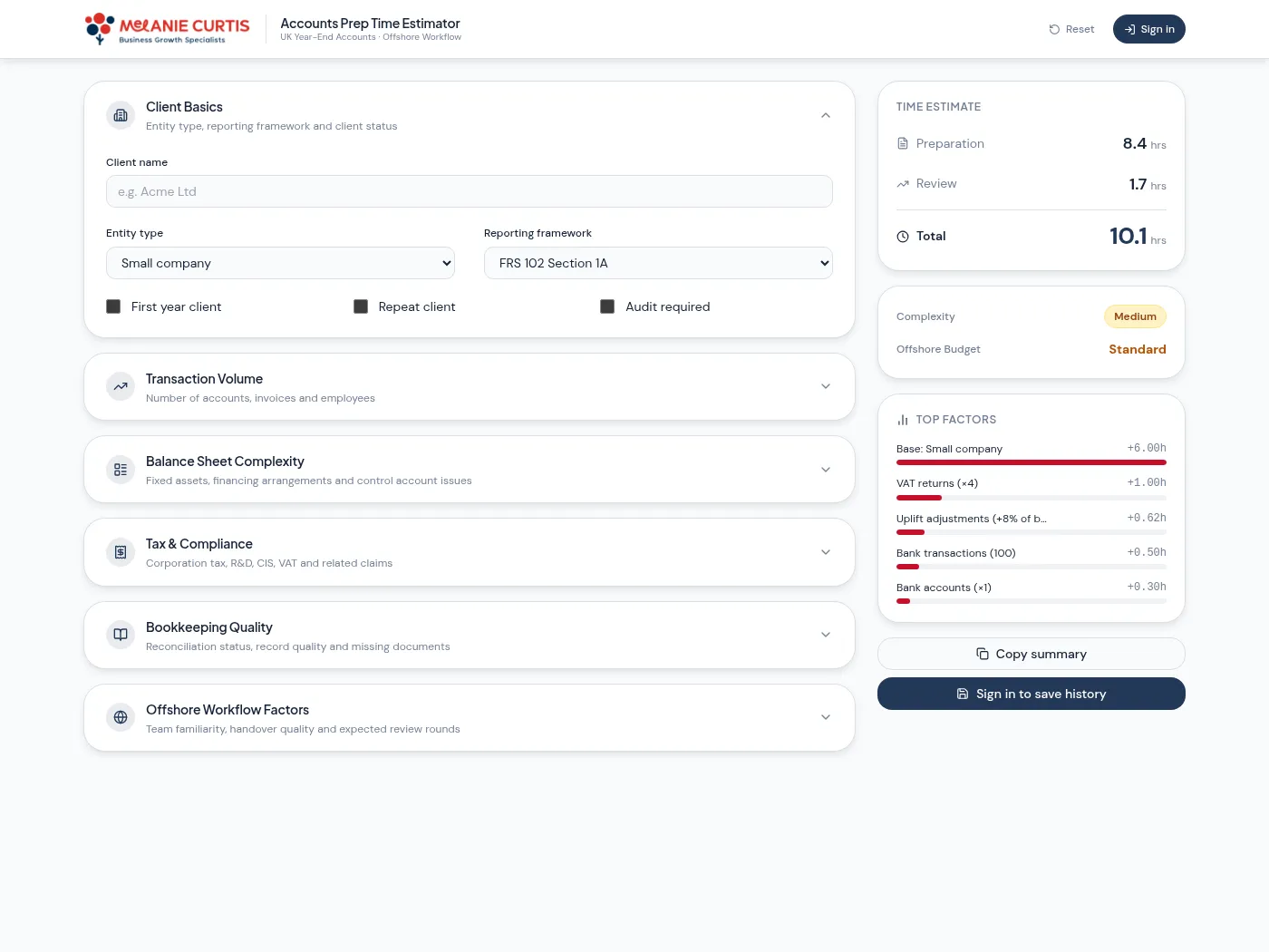 Accounts Prep Time Estimator
