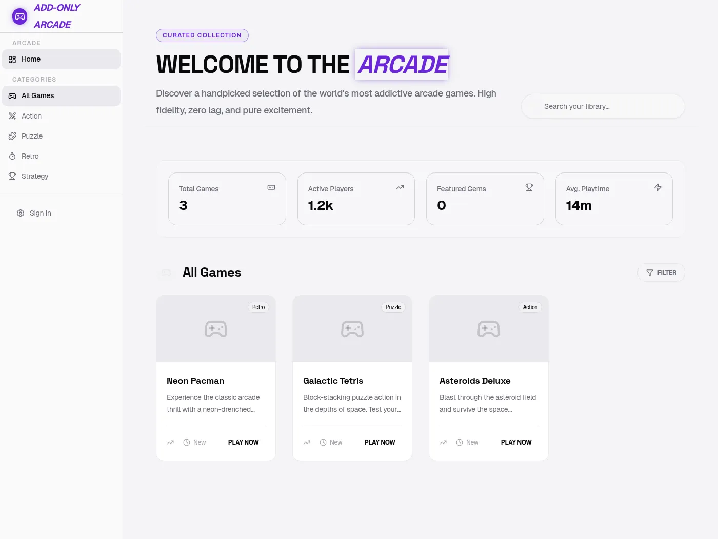 Add-Only Arcade