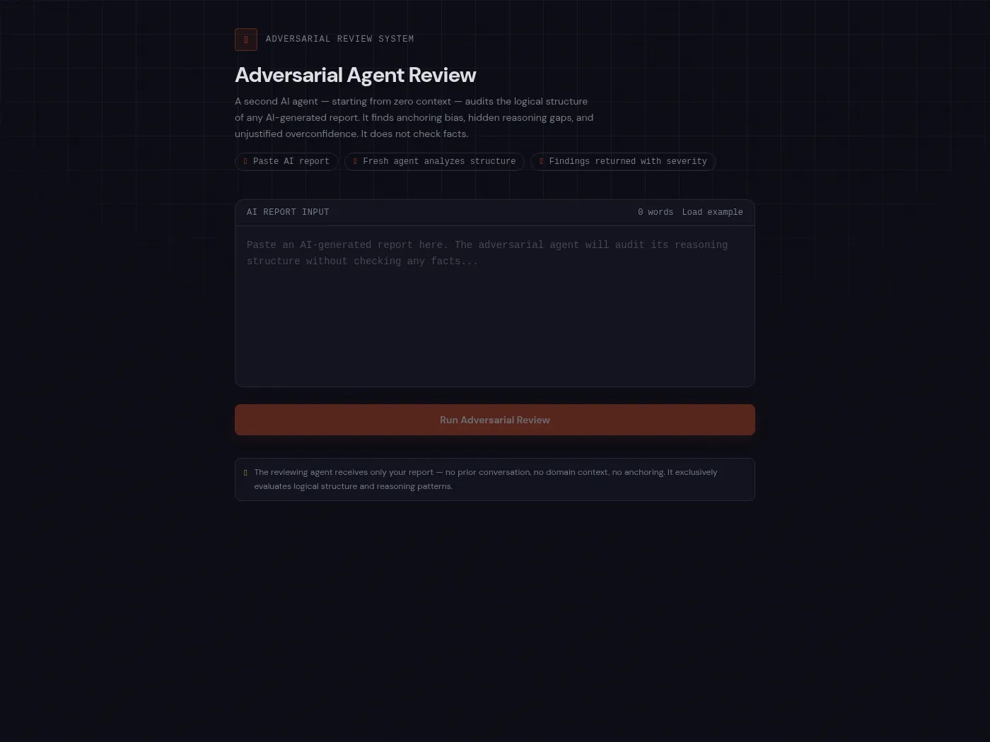 Adversarial Agent Review