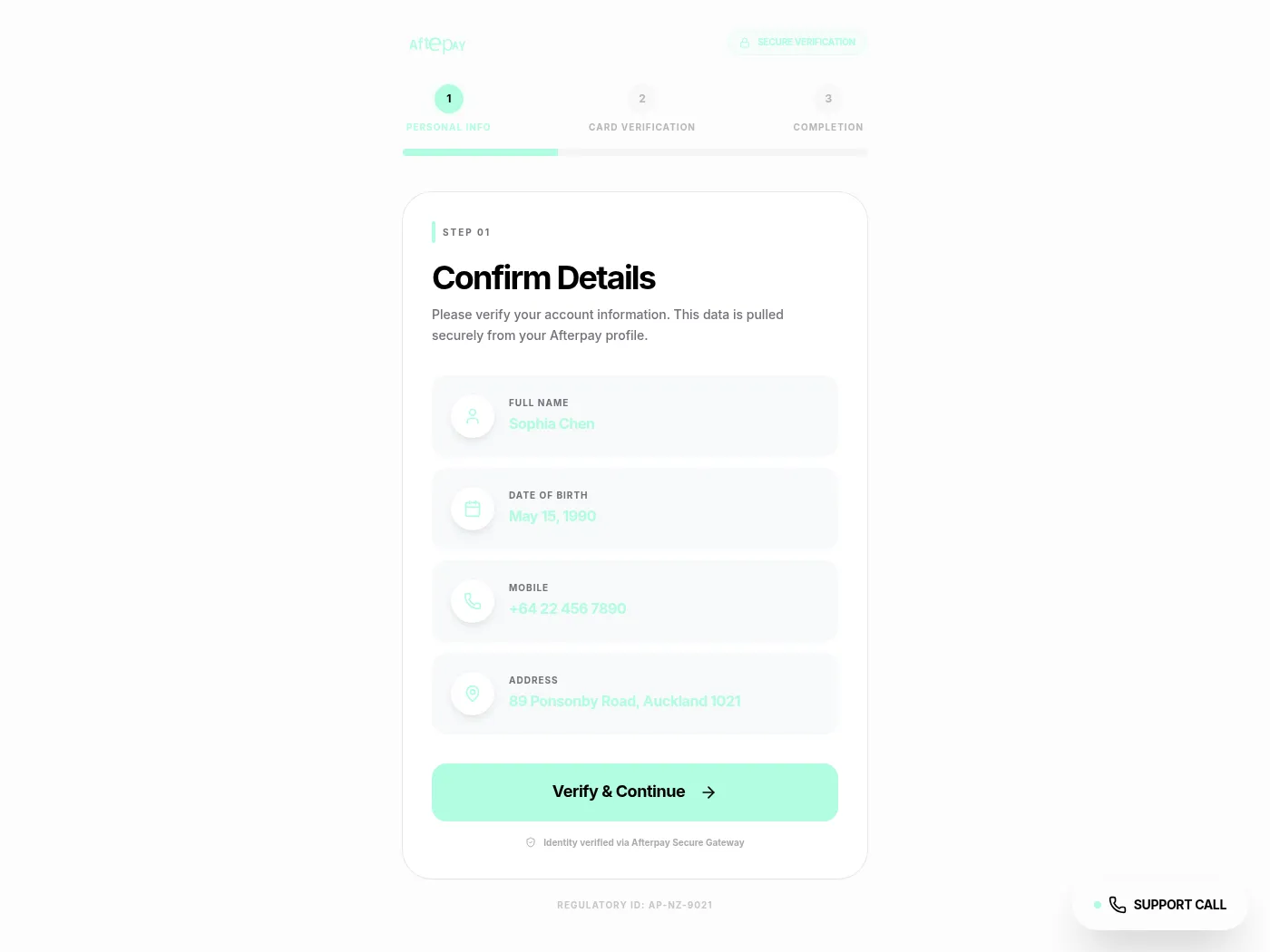 Afterpay Verify UI