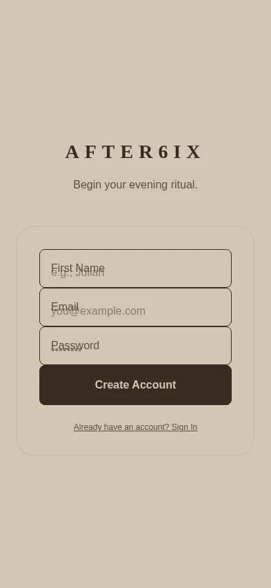 AfterSix Evening Ritual App