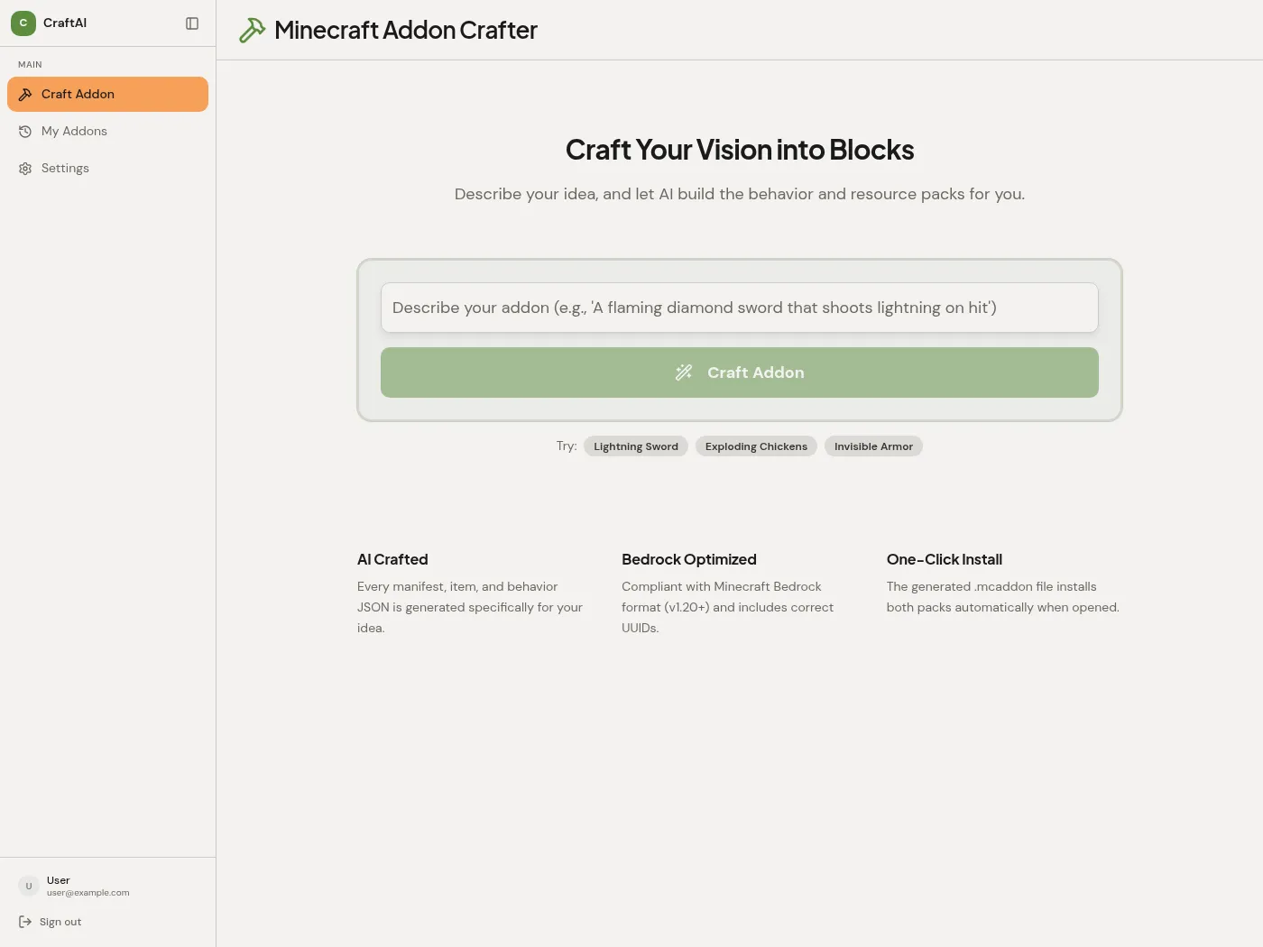 AI Minecraft Addon Maker